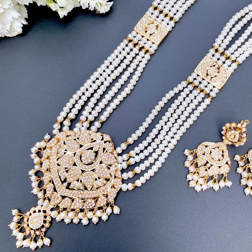 Lightweight Indian Pearl Rani Haar in Gold Online | Long Pearl ...
