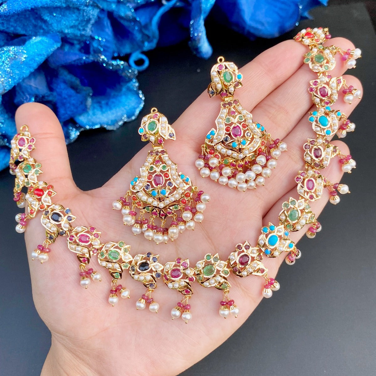 Navaratna Gold Necklace Set | Sober & Sophisticated Design For Women ...