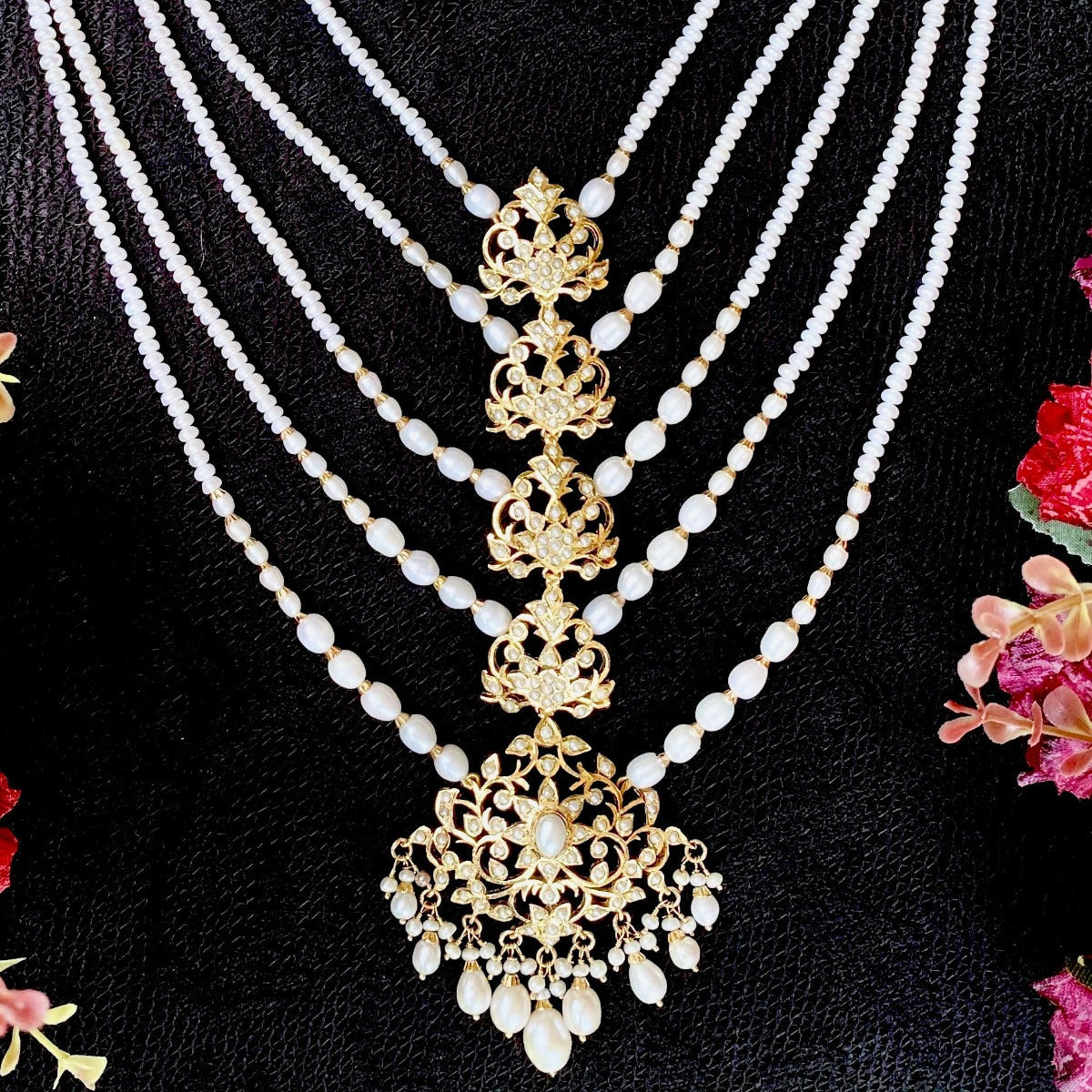 Pearl Satlada Rani Haar Set | Gold Plated Silver | Indian Jewelry