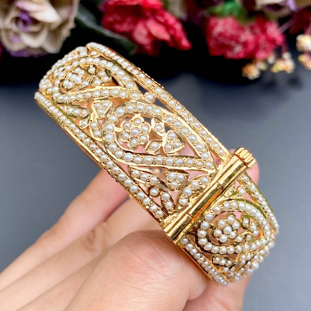 Openable Pearl Kada | Gold Plated 925 Silver | Real Freshwater Pearls