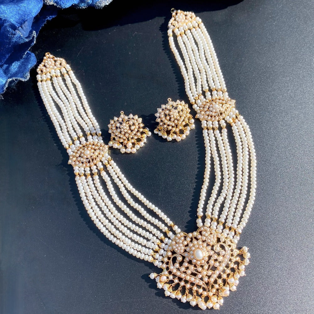 Indian Sitarami Set | Short Rani Haar in Freshwater Pearls &22k Gold