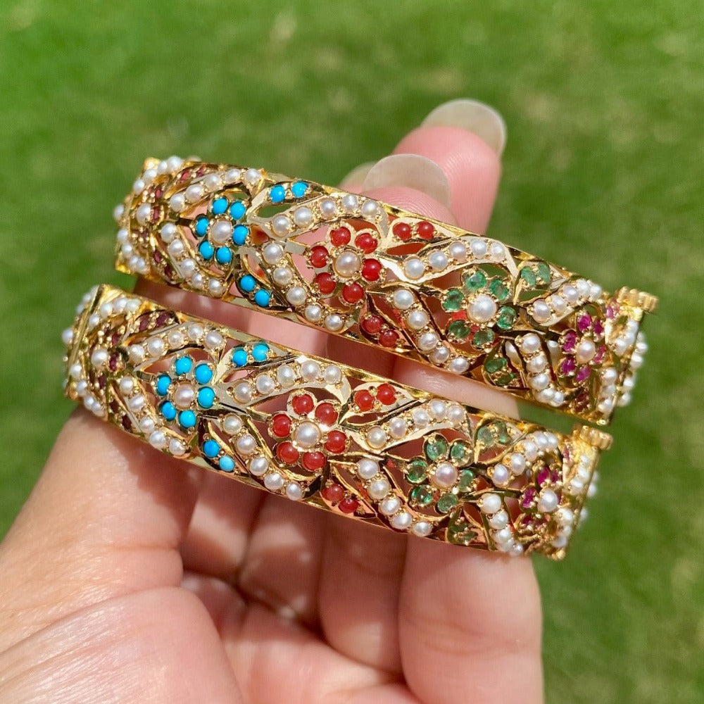 Timeless Indian Gold Bangles For Women | Navaratna Jewelry on 22k Gold